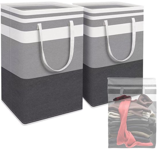 2-pack wasmand, 75 liter opvouwbare wasmand, opbergmand, grote wasmand met lange... | bol