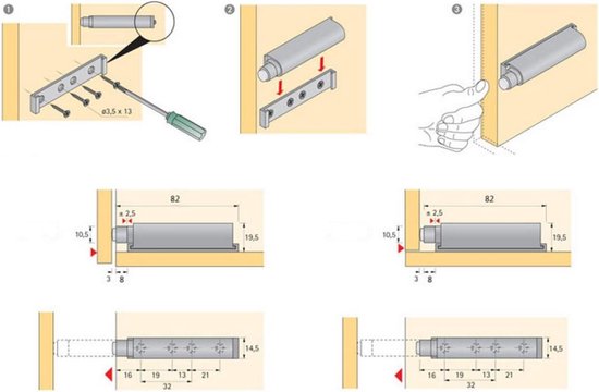 5 stuks push-open-systeem dempers buffer voor deur kastdeur 78/125 mm | bol