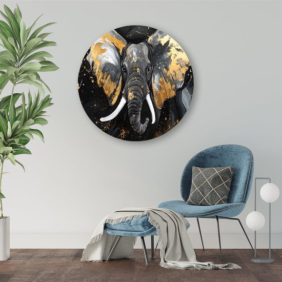 Abstract olifantenkunst met goud - Olifant rond schilderij - Wandpaneel ...