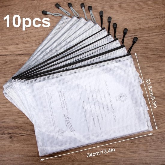 A4 Zip Pocket Waterproof Mesh Document Bag for Receipts Paper Pack of ...