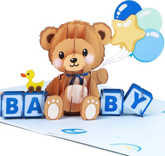 3D Pop Up Wenskaart voor Geboorte en Doop - Baby Beer Kaart met Envelop ...