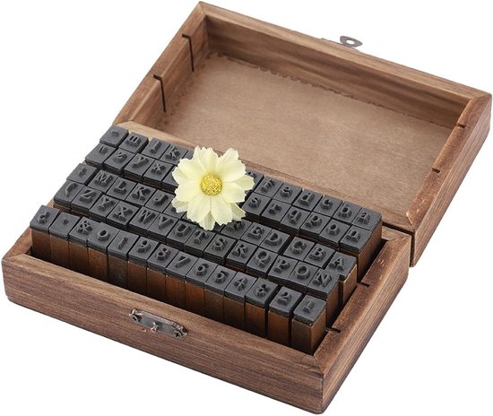 Vintage Houten Stempel Set - 70 Stuks in Kleine Houten Doos voor ...