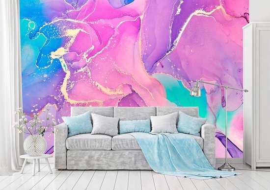 Fotobehang - Vinyl Behang - Paars en Roze Marmer - 520 x 318 cm | bol