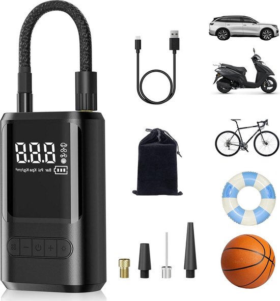 Bandenpomp met drukmeter Draagbare mini-luchtpomp 6000 mAh 150 psi accu luchtpomp... | bol