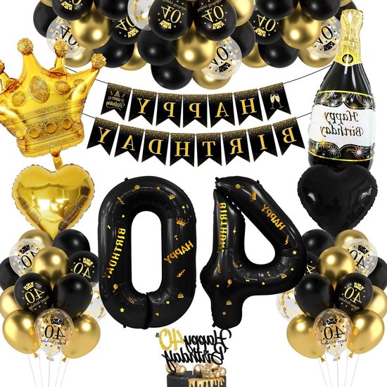 Feest Decoratie 40e verjaardag zwart goud - ballonnen 40 jaar heren ...