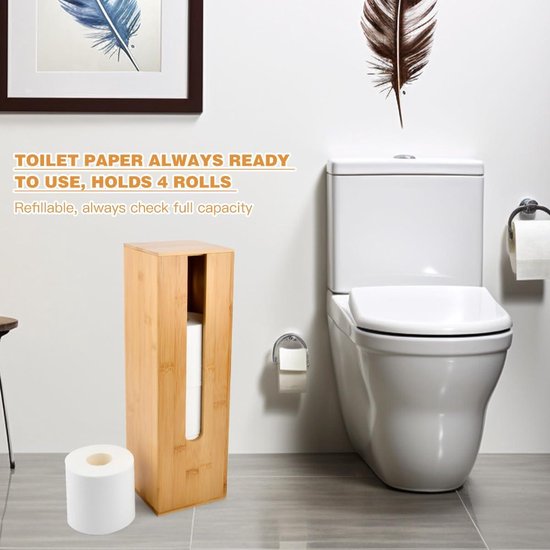 WC Rolhouder Bamboe toiletpapieropslag houten wc-rolhouder voor 4 ...