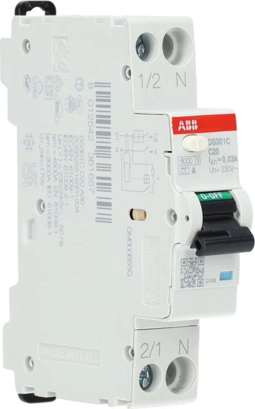 ABB aardlekautomaat 1-polig+nul 20A 30mA C-kar - spanningsonafhankelijk (2CSR255163R1204) | bol