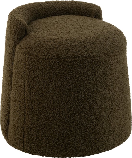 J-line - Poef Teddy Rond+rugleuing Bouclé Groen - 40x40x38cm | bol