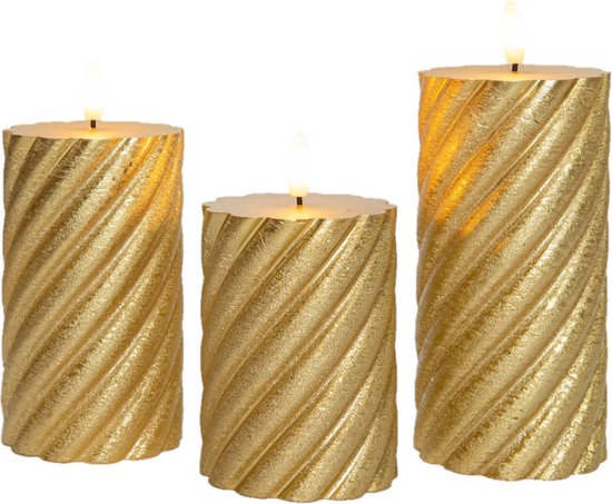 Anna Collection LED kaarsen/stompkaarsen set - 3x st - goud - swirl ...