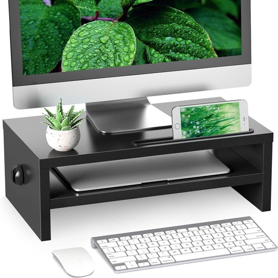 Monitorstandaard verhoger met smartphonehouder en kabelbeheer ...