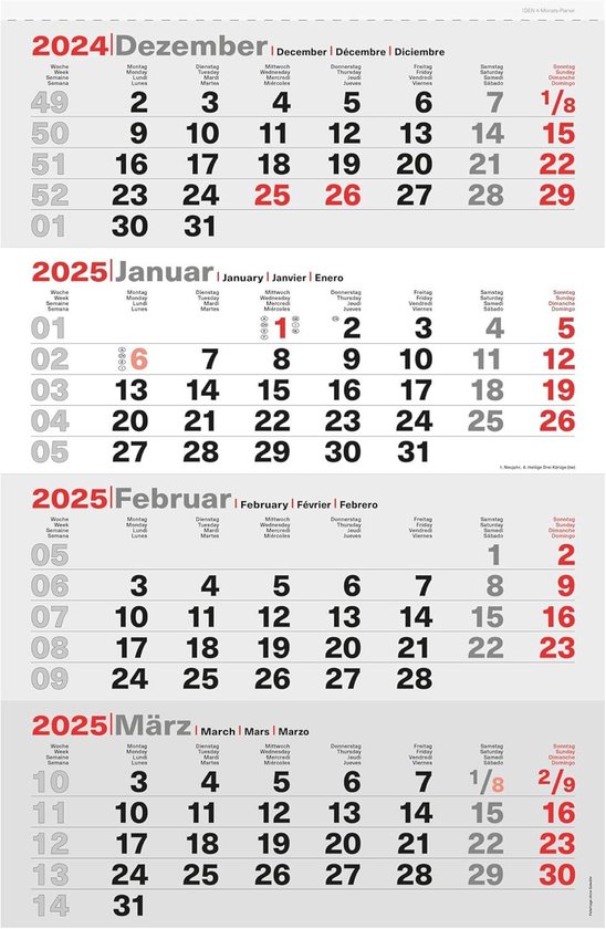 Maandkalender 2025 - Afmetingen 30 x 60 cm - Wandkalender met schuif ...
