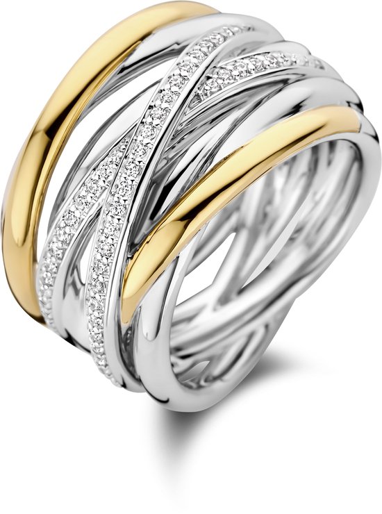 TI SENTO Dames Ring - 925 zilver - Zirkonia met geel verguld - Maat 15. ...