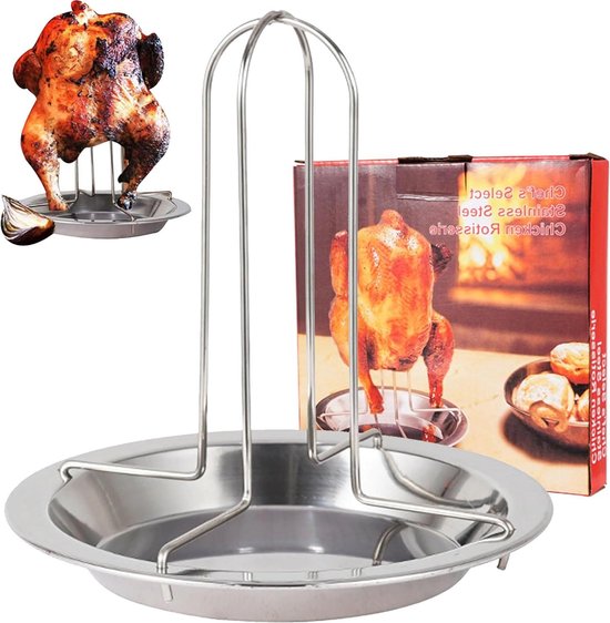 Chicken Holder - Stainless Steel Foldable Roaster Rack with Drip Pan ...