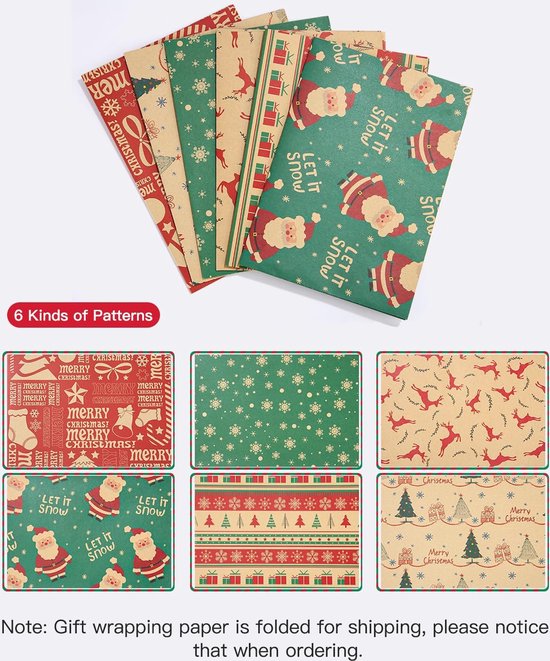 Kerstpapier Set - 18 Vellen 70x50 cm Gerecycled Kraftpapier voor ...