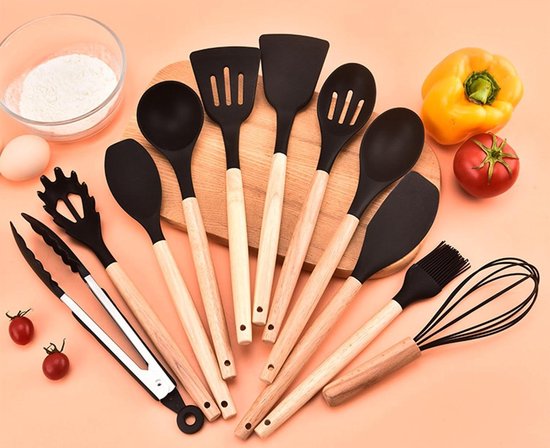 12-delige Kitchen Utensils Set - Silicone Kitchen Aids - Black Cooking ...