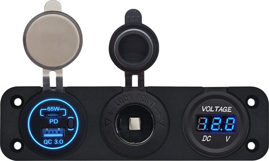ProRide 12V USB Autolader 2 Poorten - 65W/QC3.0 - Voltmeter en 12V/24V ...