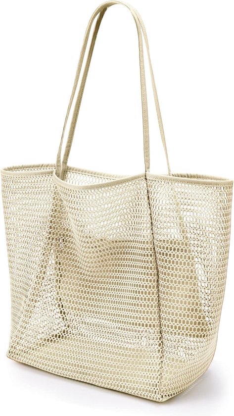 Inovra ® Mesh strandtas groot met rits binnenzak, schoudertas, dames ...
