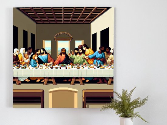Pixel art laatste avondmaal schilderij | Digitale interpretatie van het ...