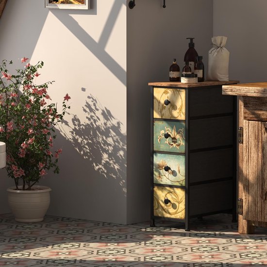 Smalle commode kast met 4 laden van stof, Boheemse kaptafel ...