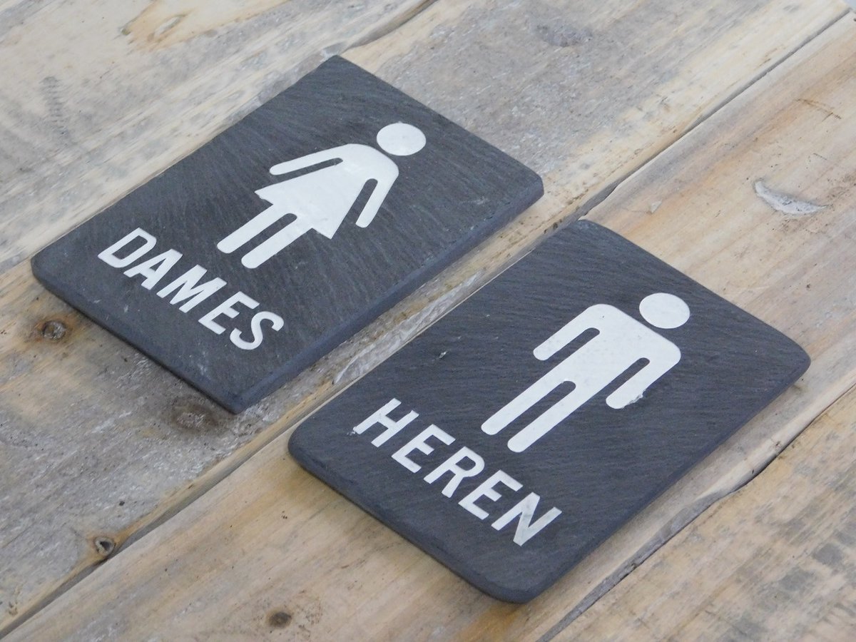 Set wc-bordjes 'Dames' & 'Heren' - van leisteen | bol.com