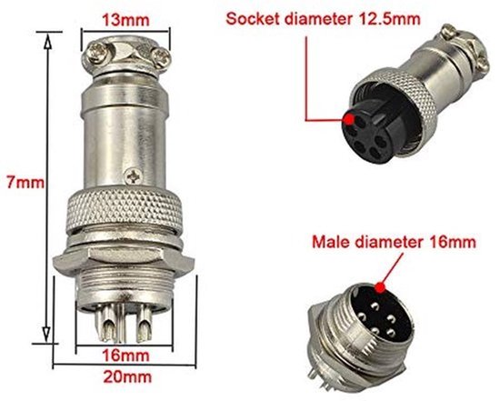 Verpakking van 6 GX16 5 Pin Aviation 5A 16mm Male Female Metalen Paneel ...