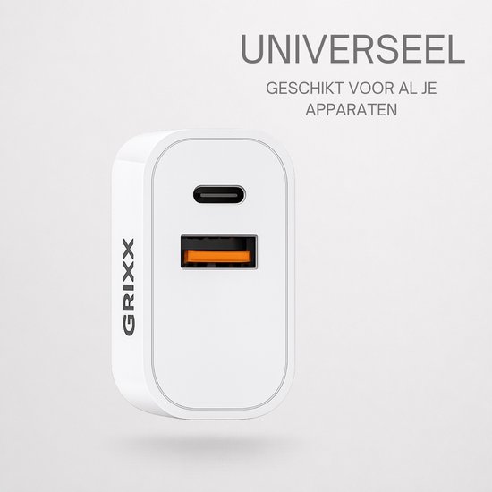 Grixx 20W USB C Adapter - oplader met 3-in-1 oplaadkabel - USB-C ...