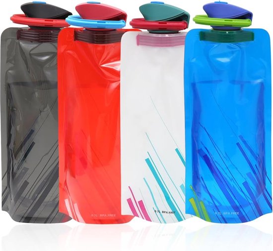 Opvouwbare Waterflessen Set van 4 - 700 ml voor Trekking, Avontuur en ...