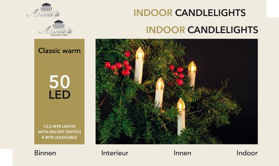 Anna's Collection Kaarsen lichtsnoer - 2x - 50 LED kaarsen - 1250cm ...