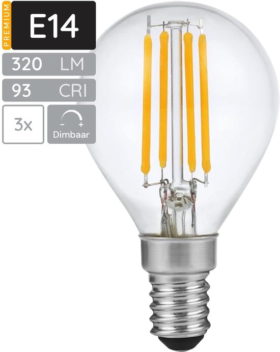 SPL E14 LED Lamp 4W Dimbaar - CRI 93 - Extra Warm Wit - 2500K - LED Filament Globe G45... | bol