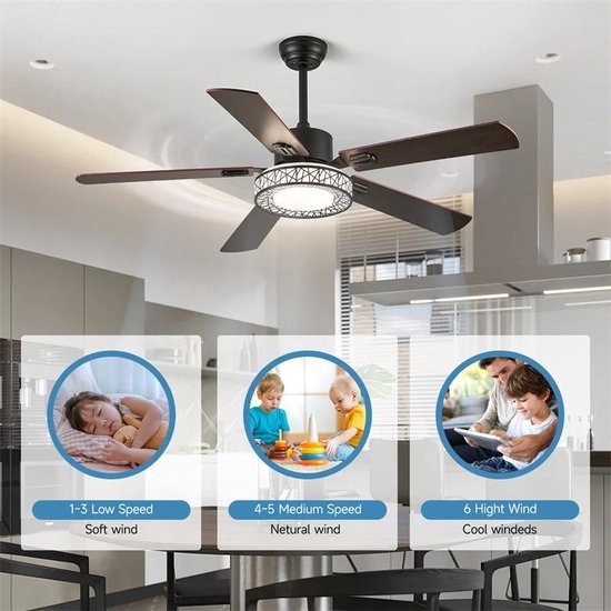 LED Ventilator Lamp - Plafondventilator - Zwart - Dimmer - 6 Standen ...