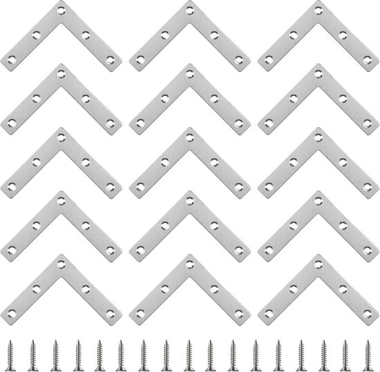 Platte hoek 90 graden roestvrij staal - 20 stuks met schroeven - L ...