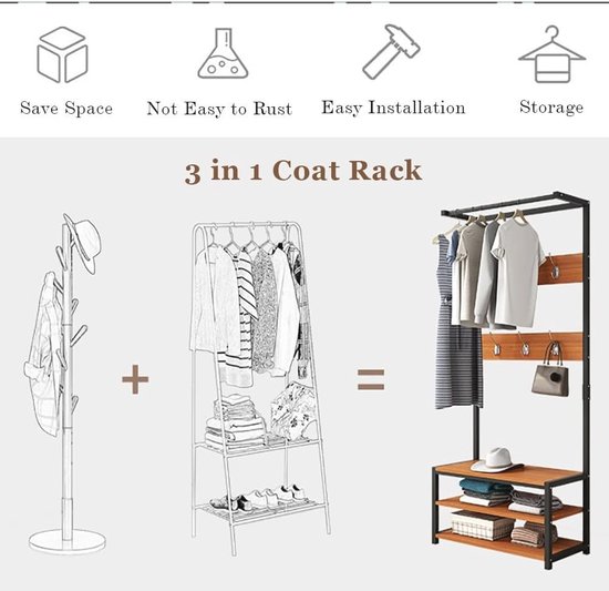 Kapstok met Schoenenbank en Multifunctioneel Opbergsysteem voor Jassen en Schoenen –... | bol