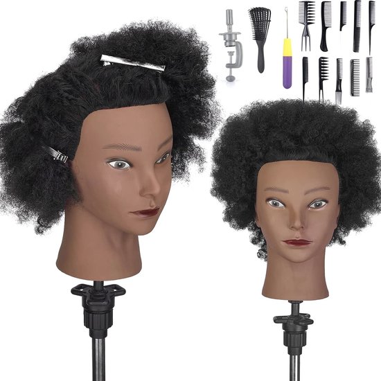 Afro Mannequin Hoofd met 100% Echt Haar - Ideaal voor Kappers ...