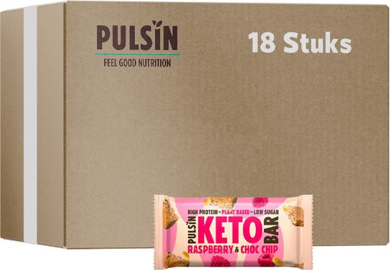 Pulsin | Keto Bar | Raspberry & Choc Chip | 18 Stuks | 18 x 50 gram | bol