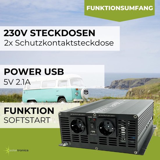 Spanningsomvormer 2000W 24V naar 230V Gemodificeerde Sinus met USB en ...