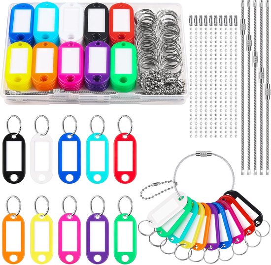 Sleutellabels Set van 65 - 10 Kleuren Sleutelhangers met Kettingen en ...