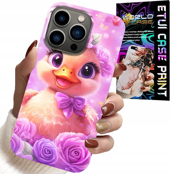 HOESJE VOOR IPHONE 15 PRO MAX - SCHATTIG EENDJE OP EEN ROZE ACHTERGROND ...