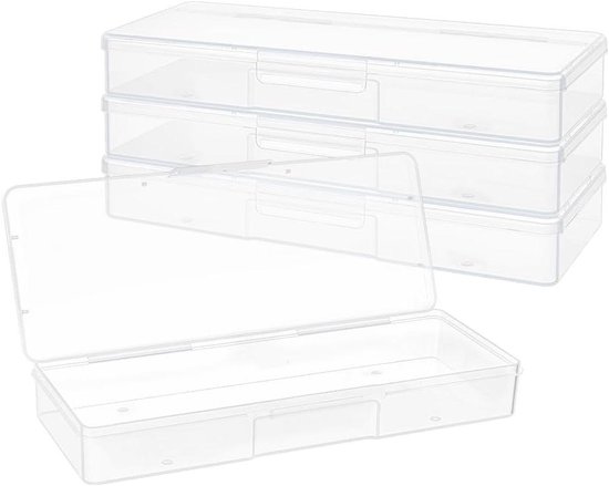 Set van 4 rechthoekige plastic opbergdozen 22 x 8,5 cm - Sieradenopslag ...
