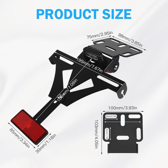 Motorcycle Nummerplaat Houder met Reflector - Verstelbare Hoek ...