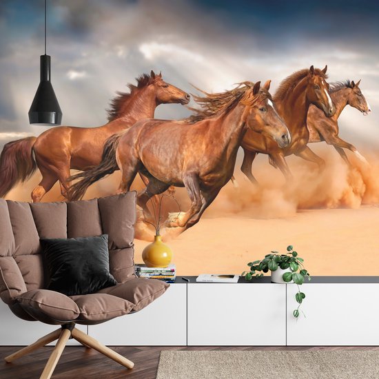 Fotobehang Paarden Rennen In De Woestijn | bol