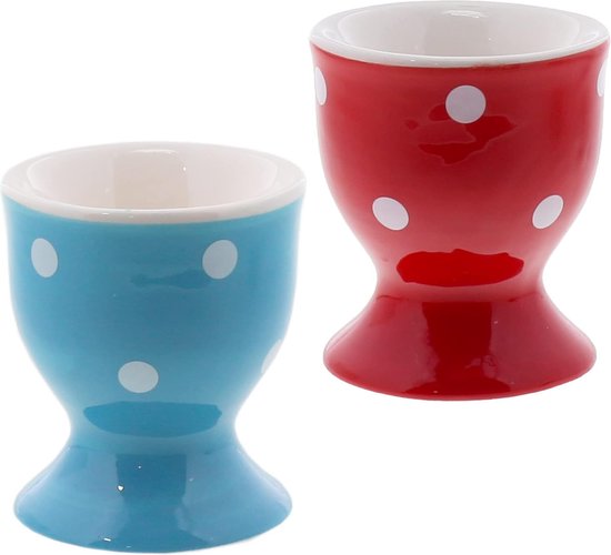 Eierdopjes, gestippeld, gekookt, 2 stuks, rood/blauw | bol