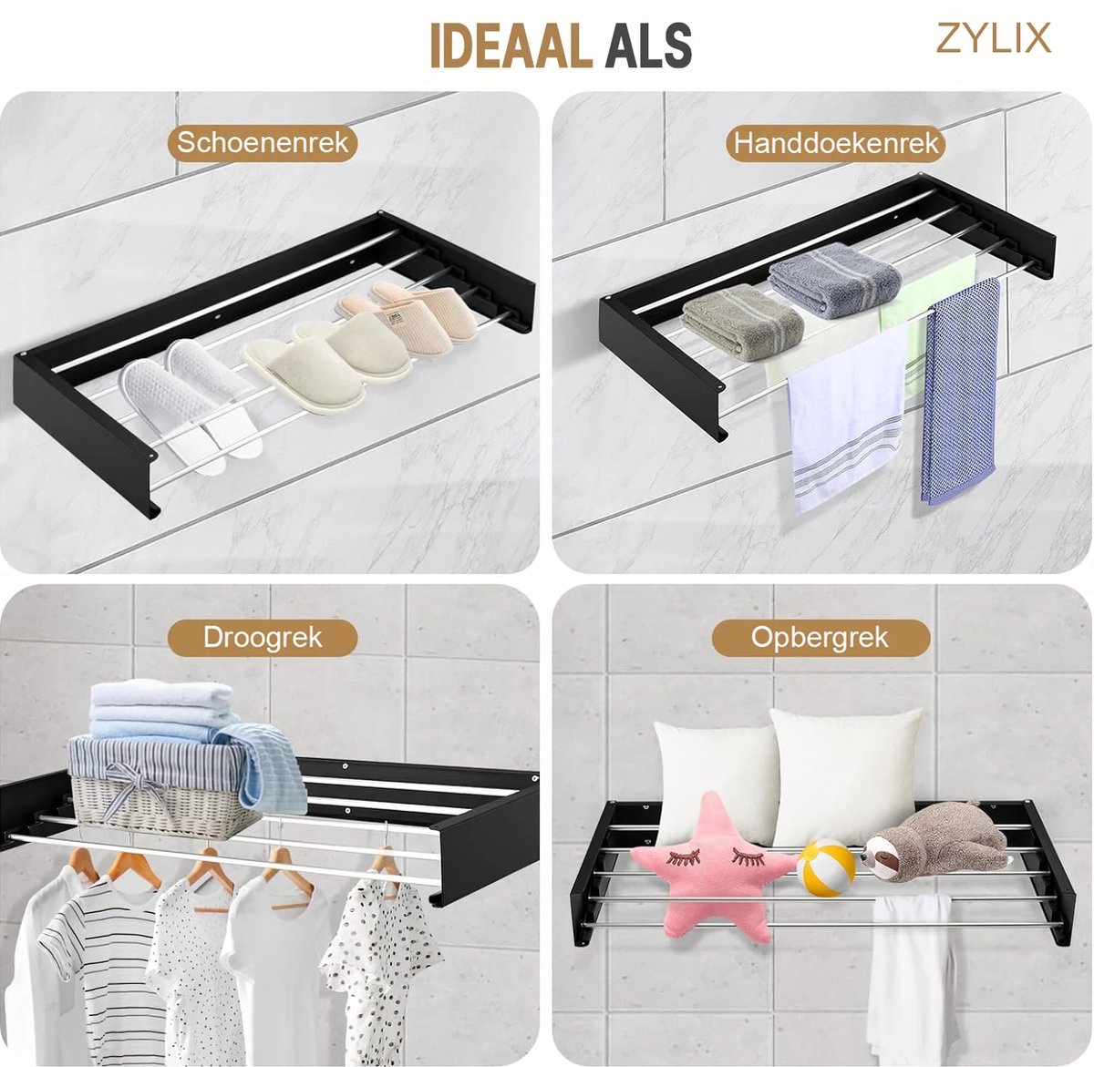Zylix Wanddroogrek Inklapbaar – Wasrek Hangend – Droogrek – Incl ...