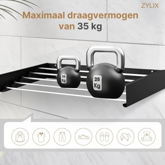 Zylix Wanddroogrek Zwart 80 cm - Inklapbaar - Incl. Boormal - Wasrek ...