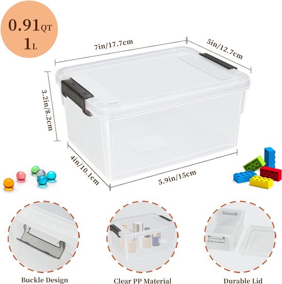 Set van 8 kleine opbergdozen met deksel, transparante opbergdoos met ...