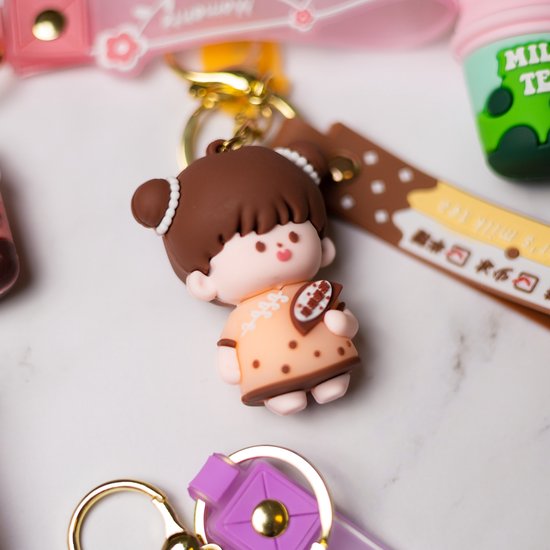 Set 2 Bubble Tea Keychain, Boy Girl Keychain, 2 Cute Boba Tea Bubble ...