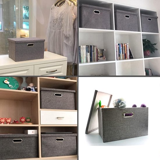 Storage box with lid, extra large, foldable crates, storage, gray, 44 x ...