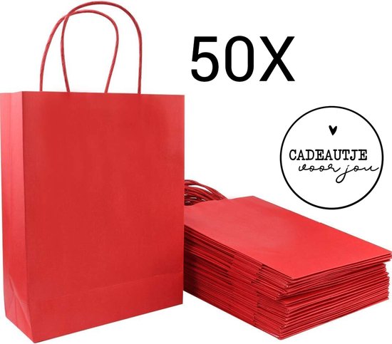HGN Papieren Tasjes -Cadeautasjes-Cadeauzakjes-50 Stuks-Rood-Incl 50 ...