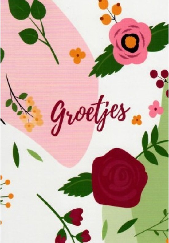 Groetjes! Een kleurrijke kaart met bloemen op diverse plaatsen. Een ...