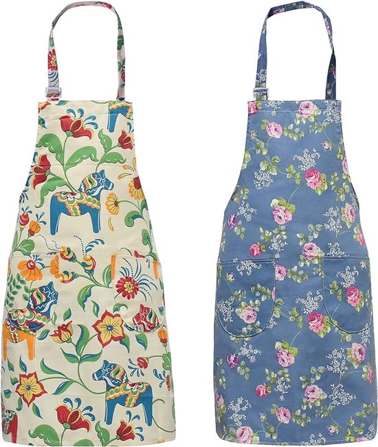 2 stuks kookschort voor dames, katoenen linnen schort met zakken ...
