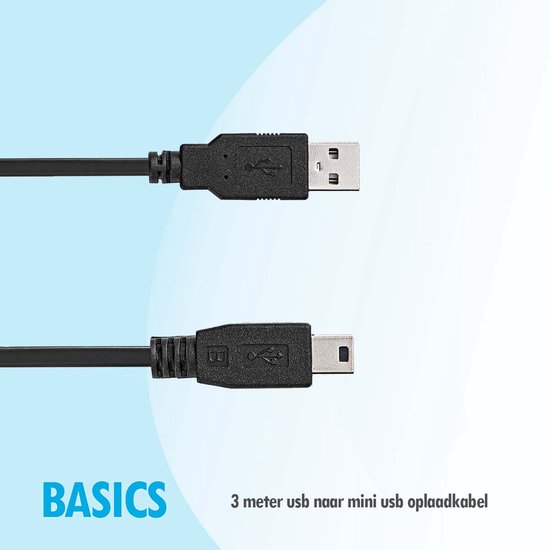 Basics Mini USB Kabel 3 Meter - USB naar Mini USB - Geschikt voor ...
